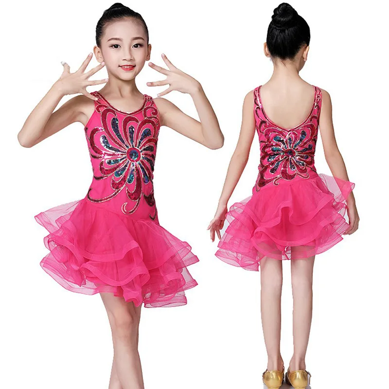 Kids Girl Dance Dresses Sequins Mesh Fluffy Children's Dancing Costumes ...