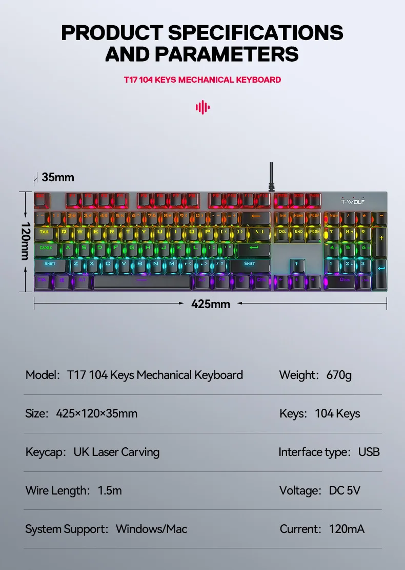 bÀN PHÍM CƠ T-WOLF T17 | 9hComputer