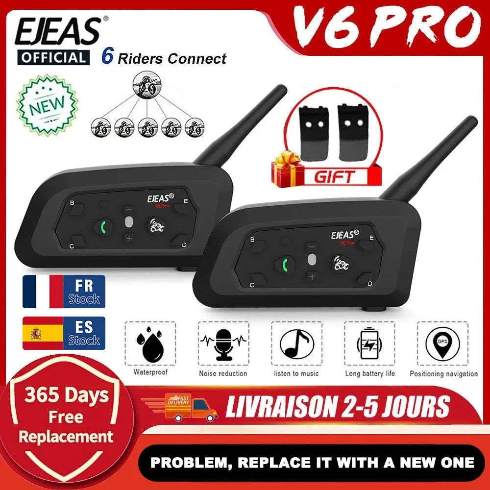 EJEAS Capacete Impermeável para Motocicleta Intercomunicador, V6 Pro ...