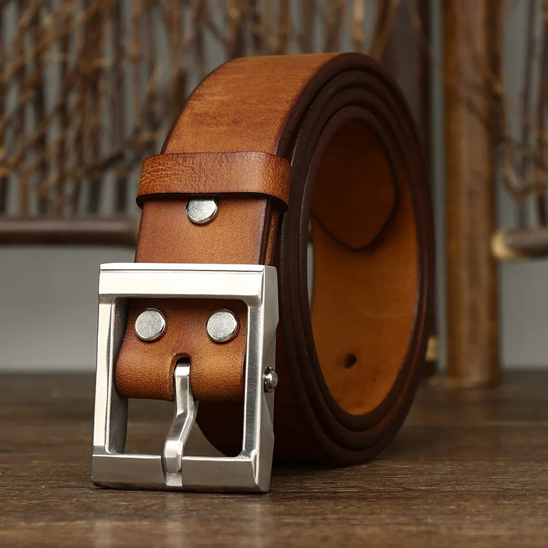 3-8CM-Thick-Cowhide-Heavy-Stainless-Steel-Buckle-Belt-Retro-Cowboy ...