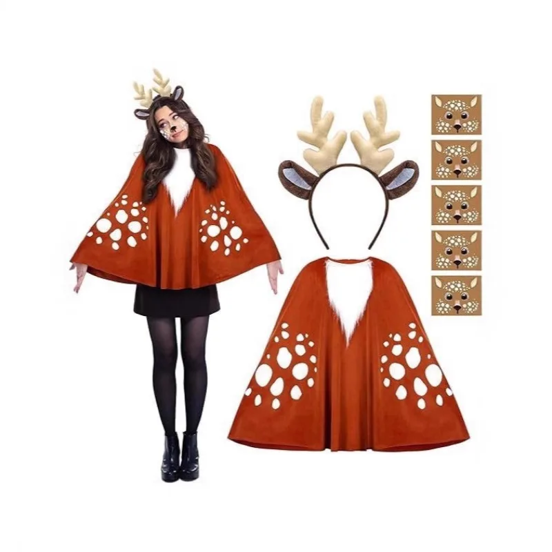 Forest Reindeer Cape for Women Men Witch Cloak for Xmas Cosplay Santa ...