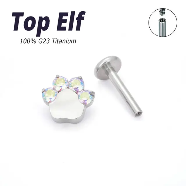 100% G23 ASTM F136 Titanium Cat Paw Ear Piercing Labret Lip Stud ...