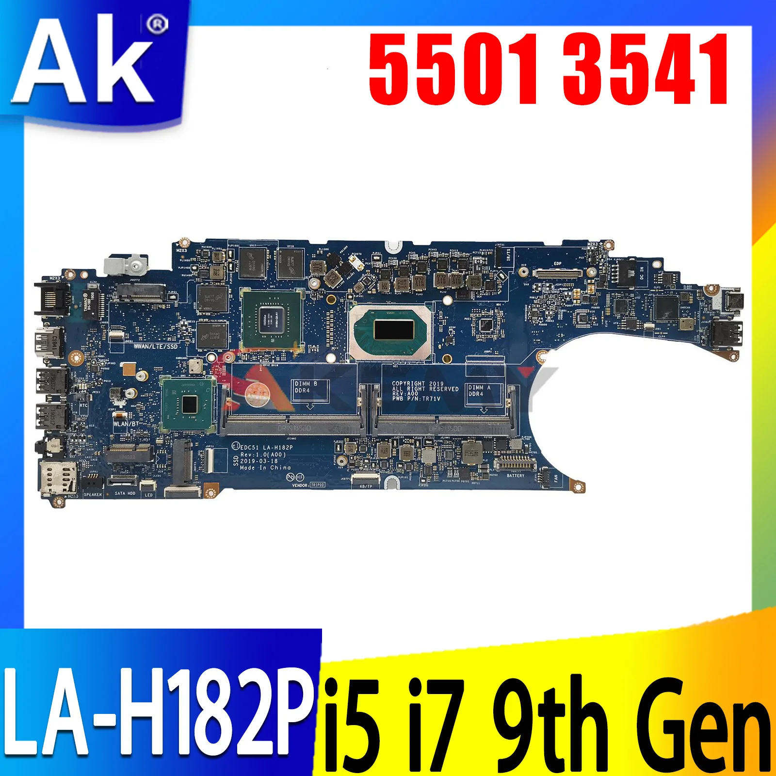 DELL Precision 5501 3541 노트북 메인보드, EDC51 LA H182P 0DTNGJ 0GJJW0 0KMW33 0M0K66 0WH66R 0VK2MW 2/4G ...