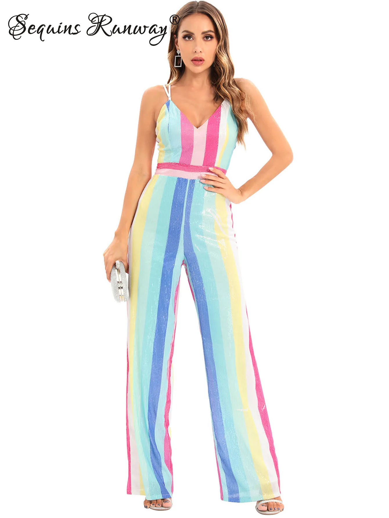 Sexy Slip Sequin Jumpsuit Women 2022 Elegant Party Jumpsuits Club ...