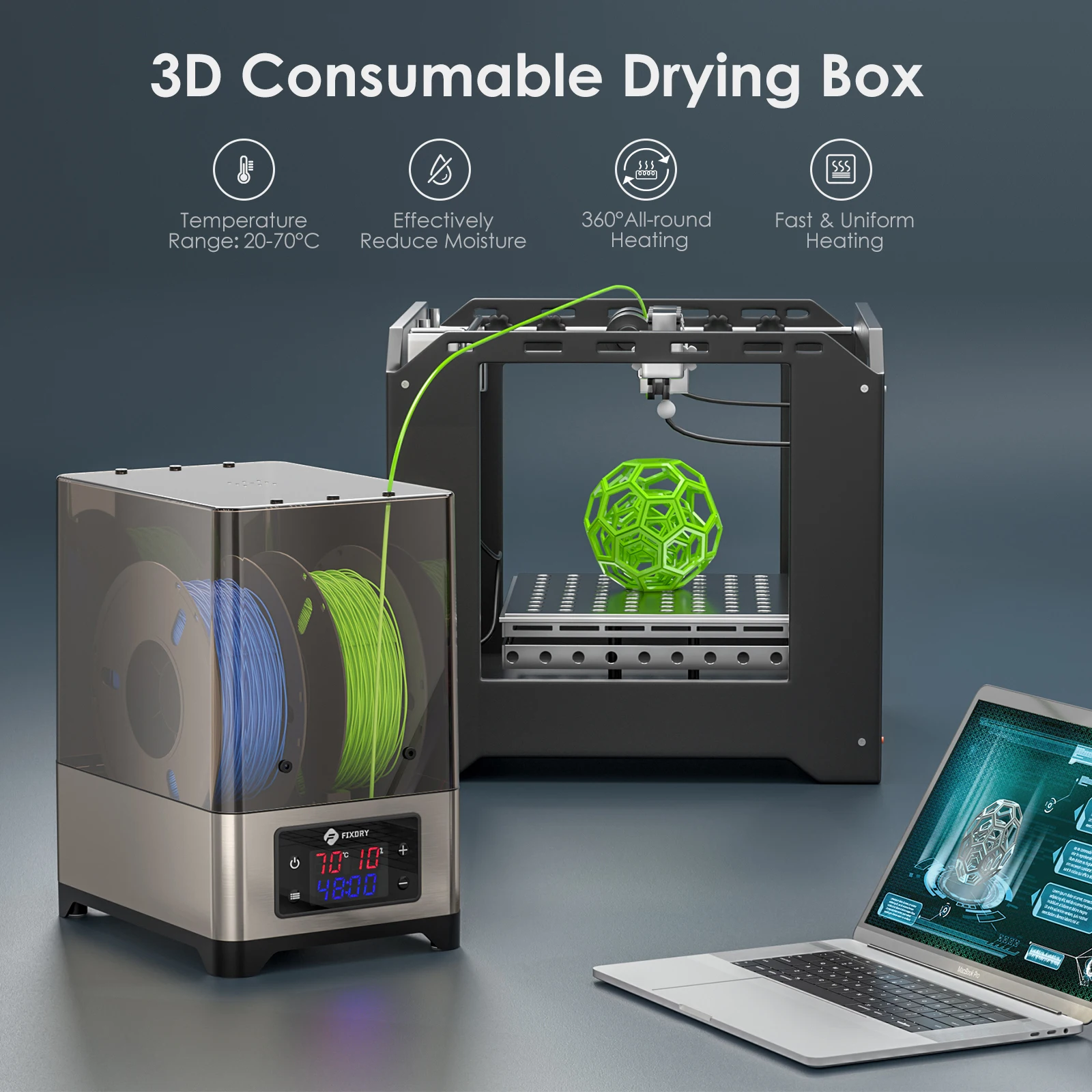 2-Rolls-3D-Printing-Filament-Dryer-Large-Filaments-Storage-Box-with-Fan ...