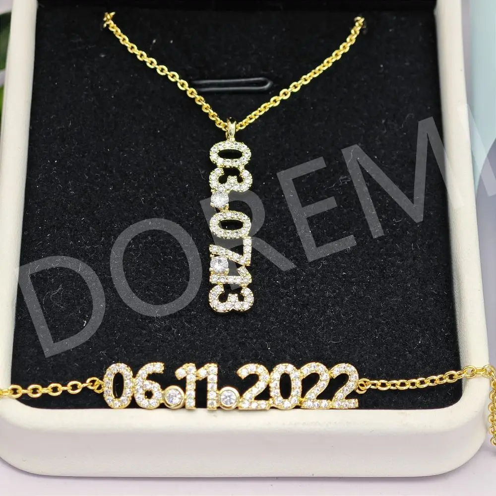 DOREMI 6mm Date Bracelet Necklace Set Custom Name Jewelry Gift Set Full ...