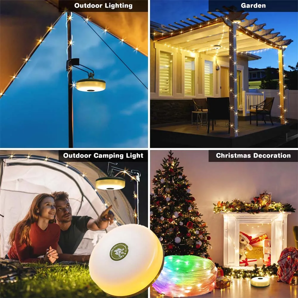 Solar/USB Charging 10M Long Waterproof Rechargeable LED Camping Light ...