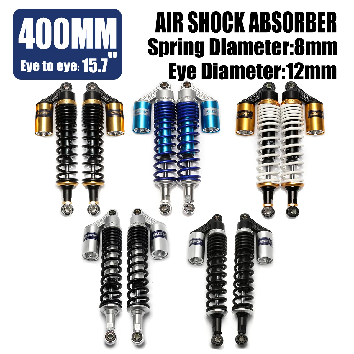 Universal 400mm 15 3/4" Motorcycle Air Shock Absorber Rear Suspension ...