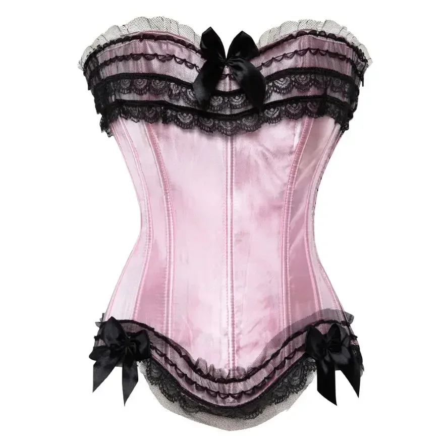 Overbust Corset Women Sexy Satin Lace up Lingerie Basques Corselet ...