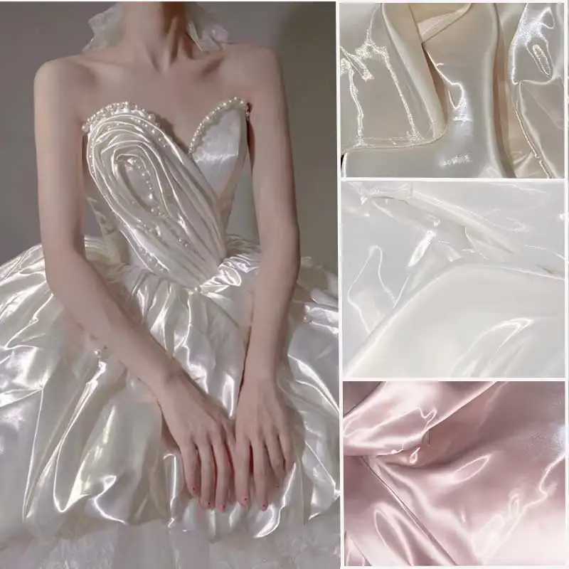 Glitter crystal silk satin smooth dress satin silk waterlight wedding ...