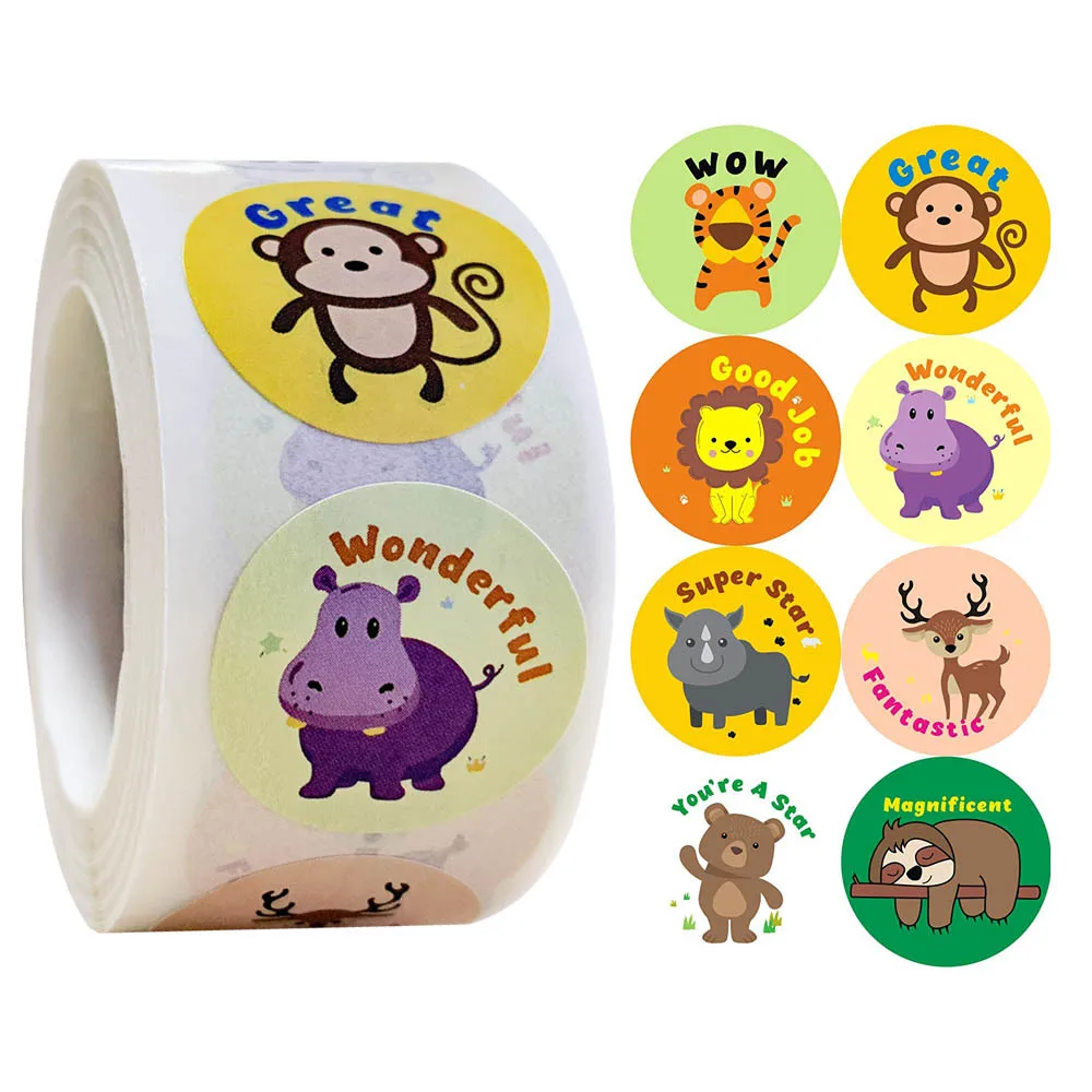 50-500pcs creative animals stickers 1inch labels reward sticker for ...