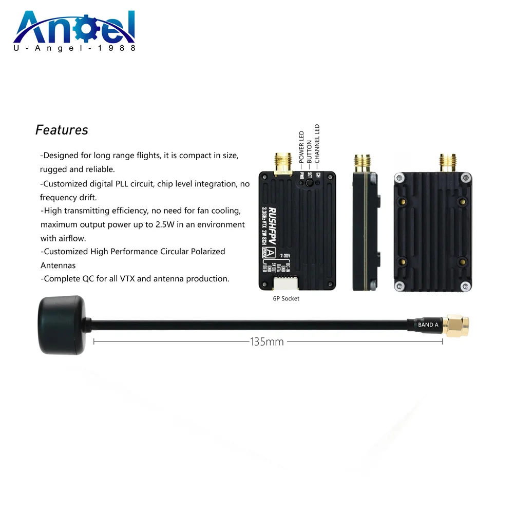 RushFPV 3.3G 2W VTX 8CH 2000MW Audio Video FPV Transmitter Receiver ...