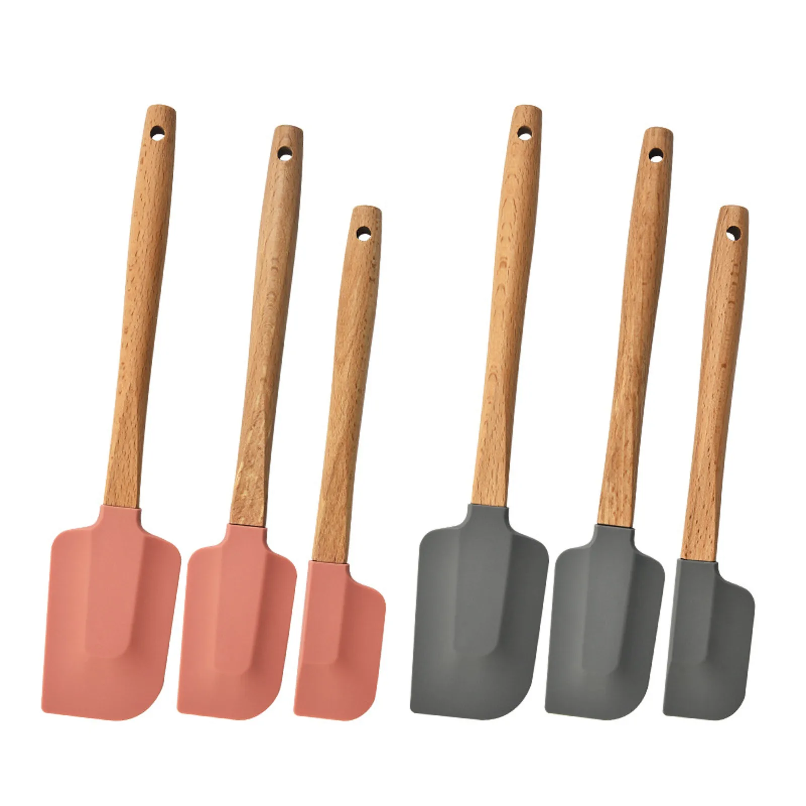 Silicone-Spatula-Round-Wooden-Handle-Non-Stick-Heat-Resistant-Spatulas ...