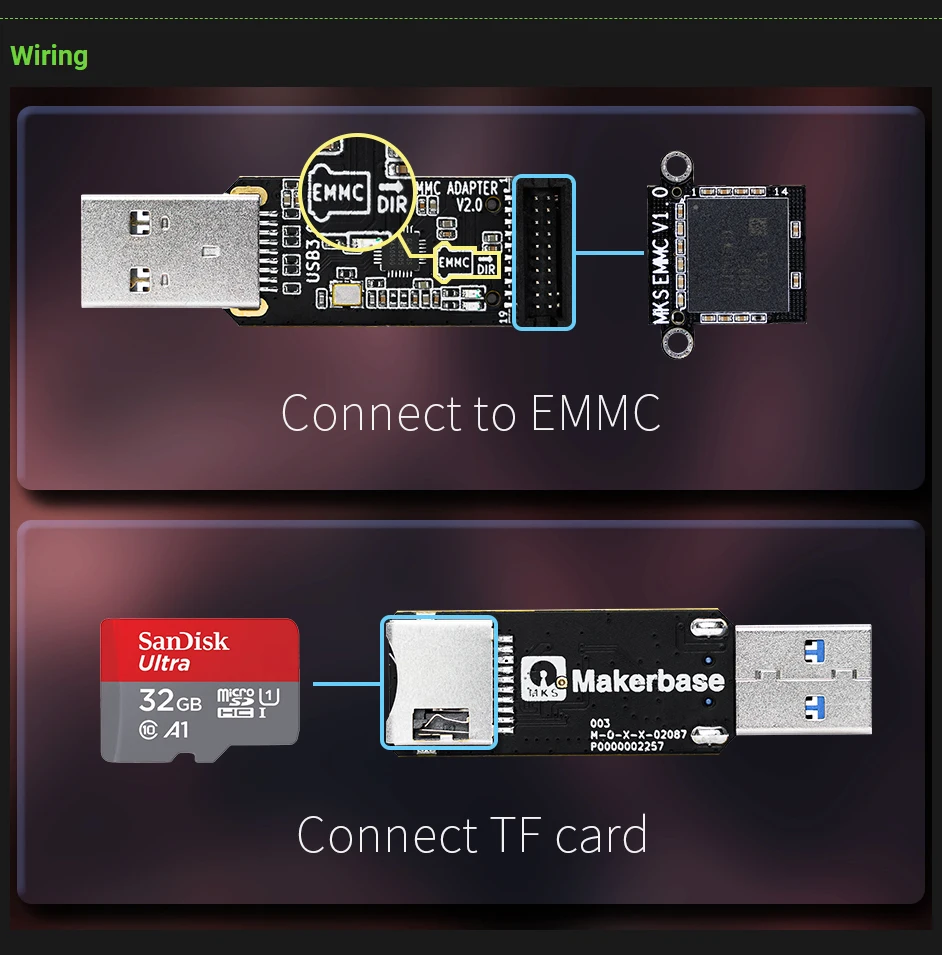 Pièce imprimante,MKS EMMC-ADAPTER V2 USB 3.0 Lecteur Pour MKS EMMC Tech Micro SD TF Carte MKS Pi ...