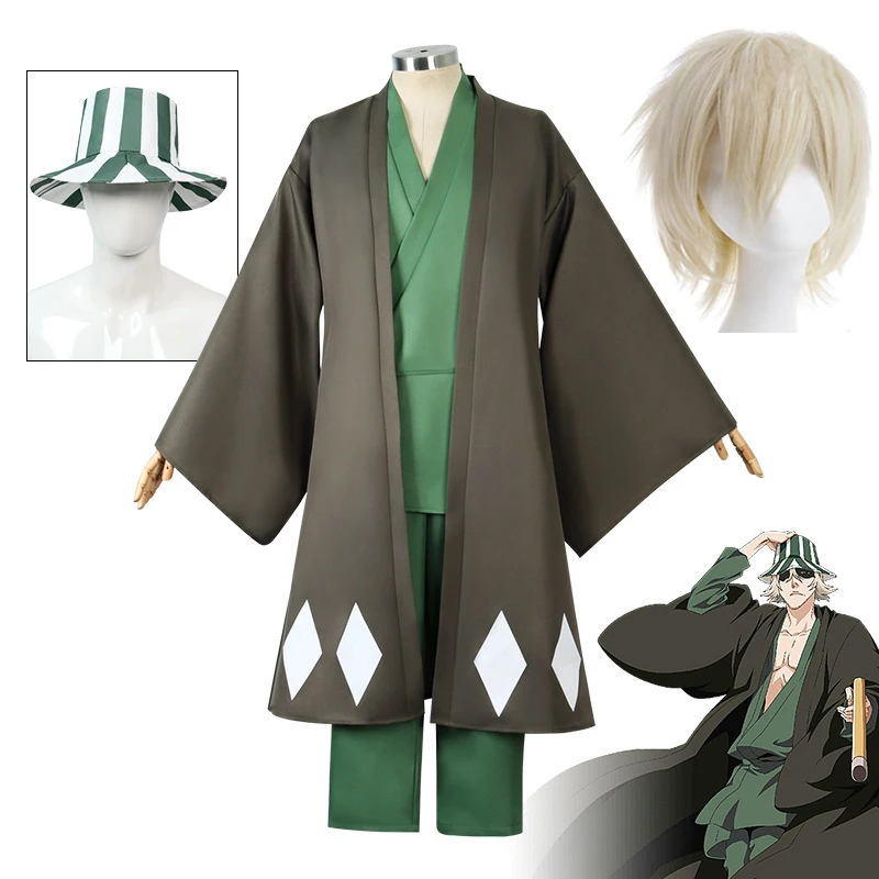 Anime-Bleach-Urahara-Kisuke-Cosplay-Costume-Hat-Wig-Fan-Japanese-Kimono ...