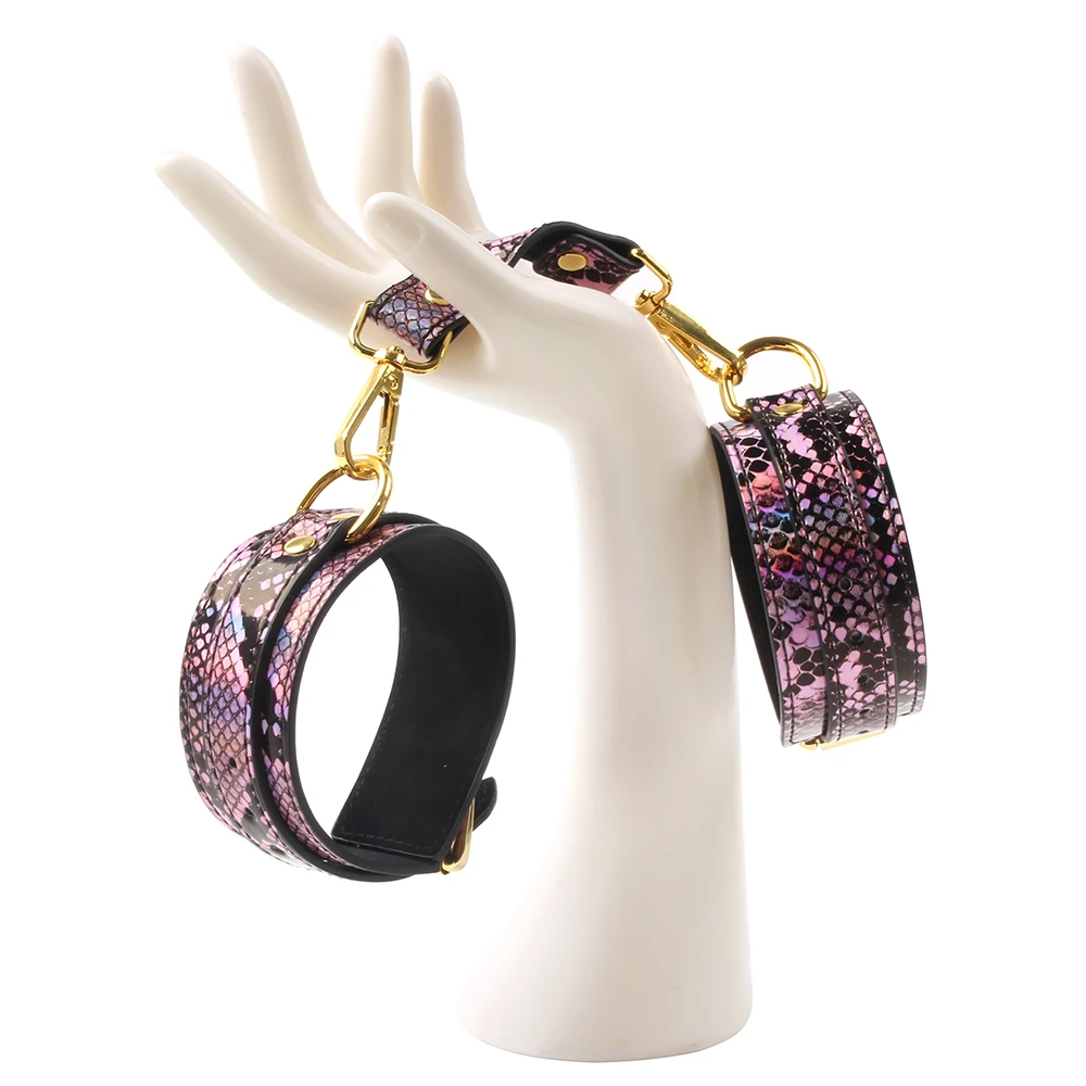 SM-Python-Pattern-Adjustable-Bondage-Leather-Handcuffs-Ankle-Cuffs-For ...