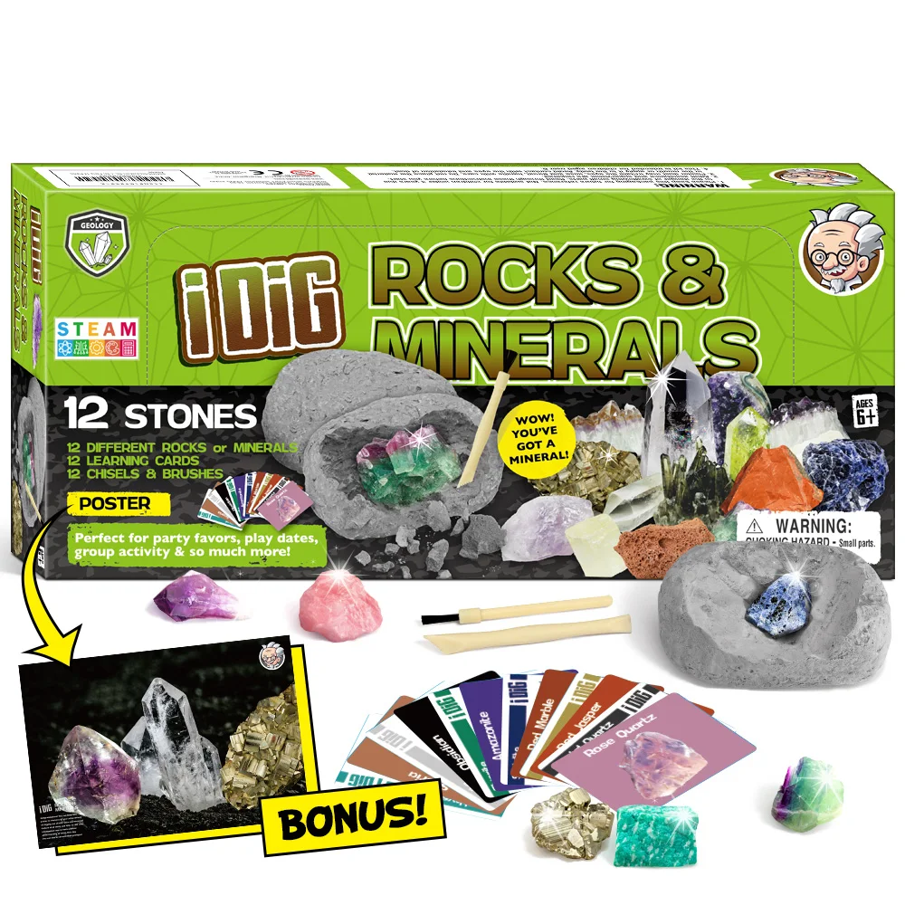 Educational-Toy-Rocks-Minerals-Archaeology-Geology-Dig-Kit-Gemstone ...