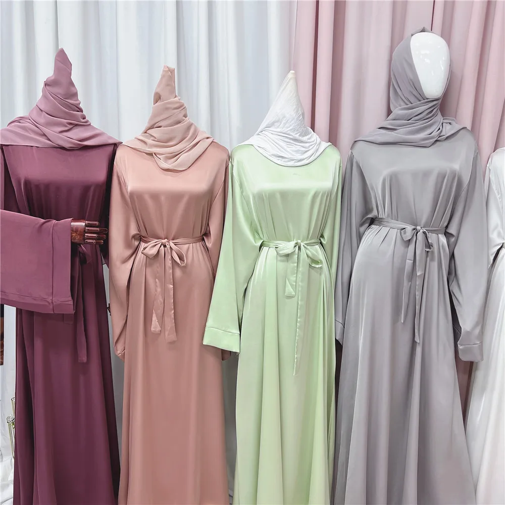 Ramadan-Plain-Abaya-Prayer-Long-Dress-Muslim-Women-Long-Sleeve-Belt ...