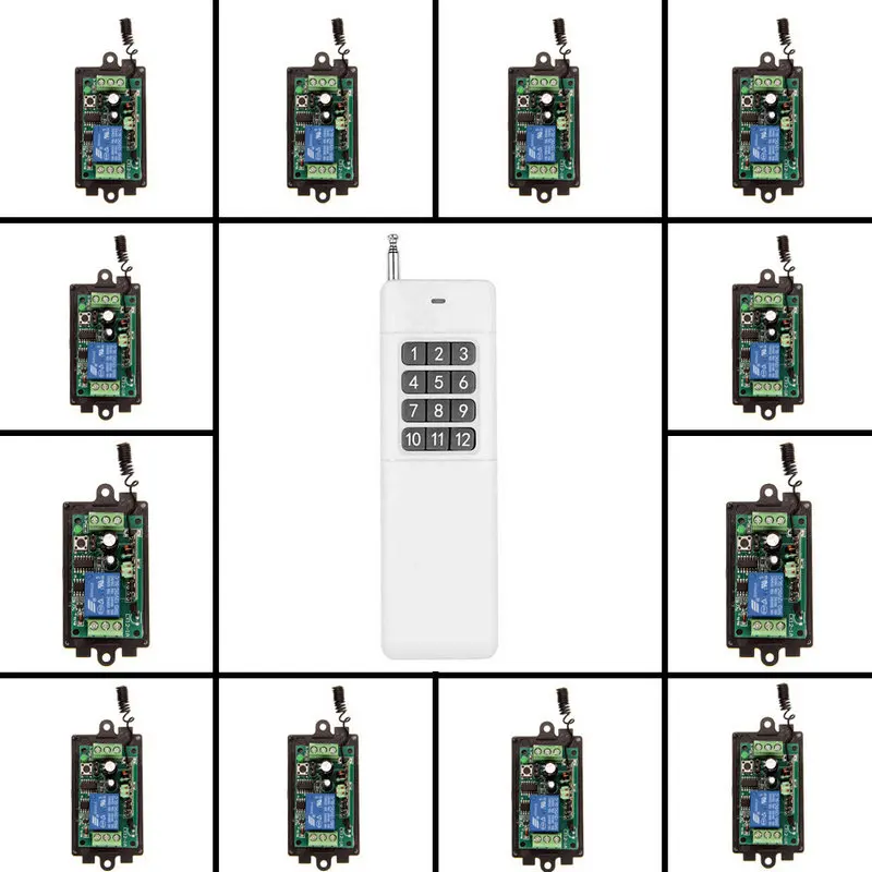 DC 9V 12V 24V 12CH RF Wireless Remote Control 1 Control 12 Group LED ...
