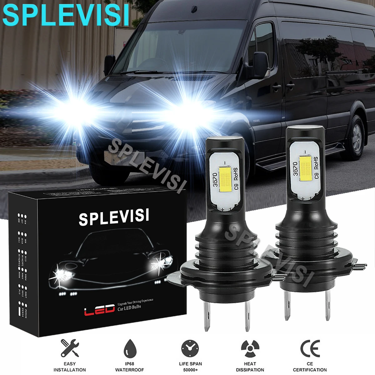 2PCS-White-LED-Headlight-High-Low-Beam-Bulbs-6000K-For-Mercedes ...