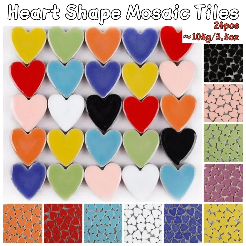 24pcs(Approx. 105g/3.5oz) Heart Shape Porcelain Mosaic Tiles 2.3*2.25*0 ...
