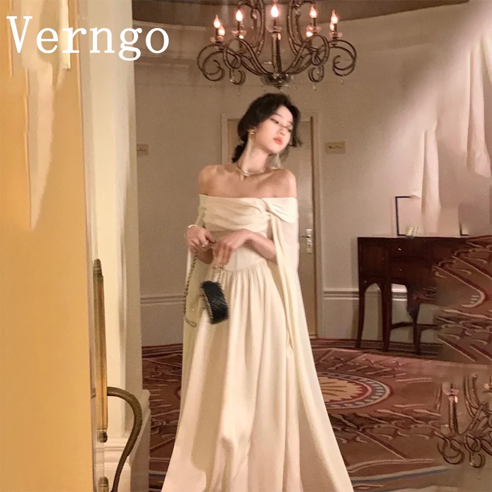 Verngo Champagne Satin Evening Dress Off The Shoulder Party Dress For ...