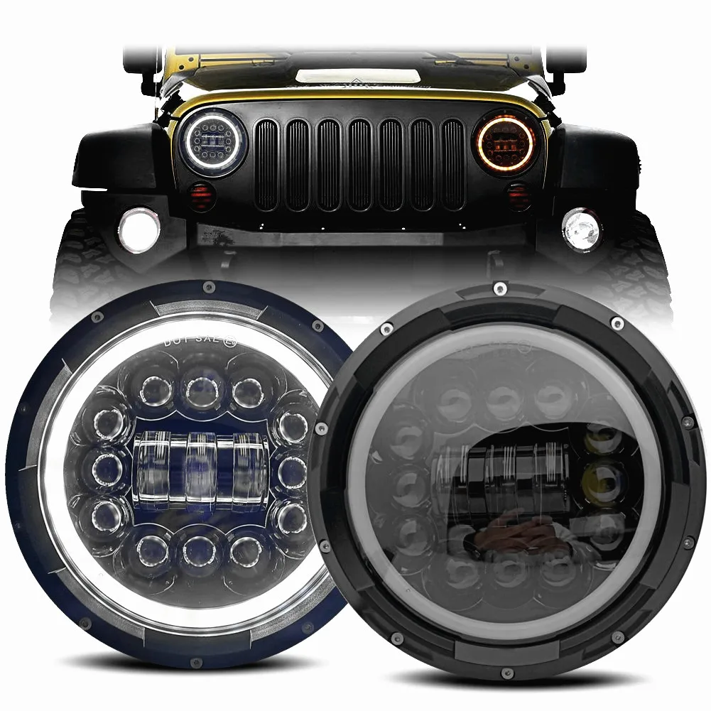 2pc Car 7inch Led Lights For Jeep Wrangler Jk Accessories Round Angel ...