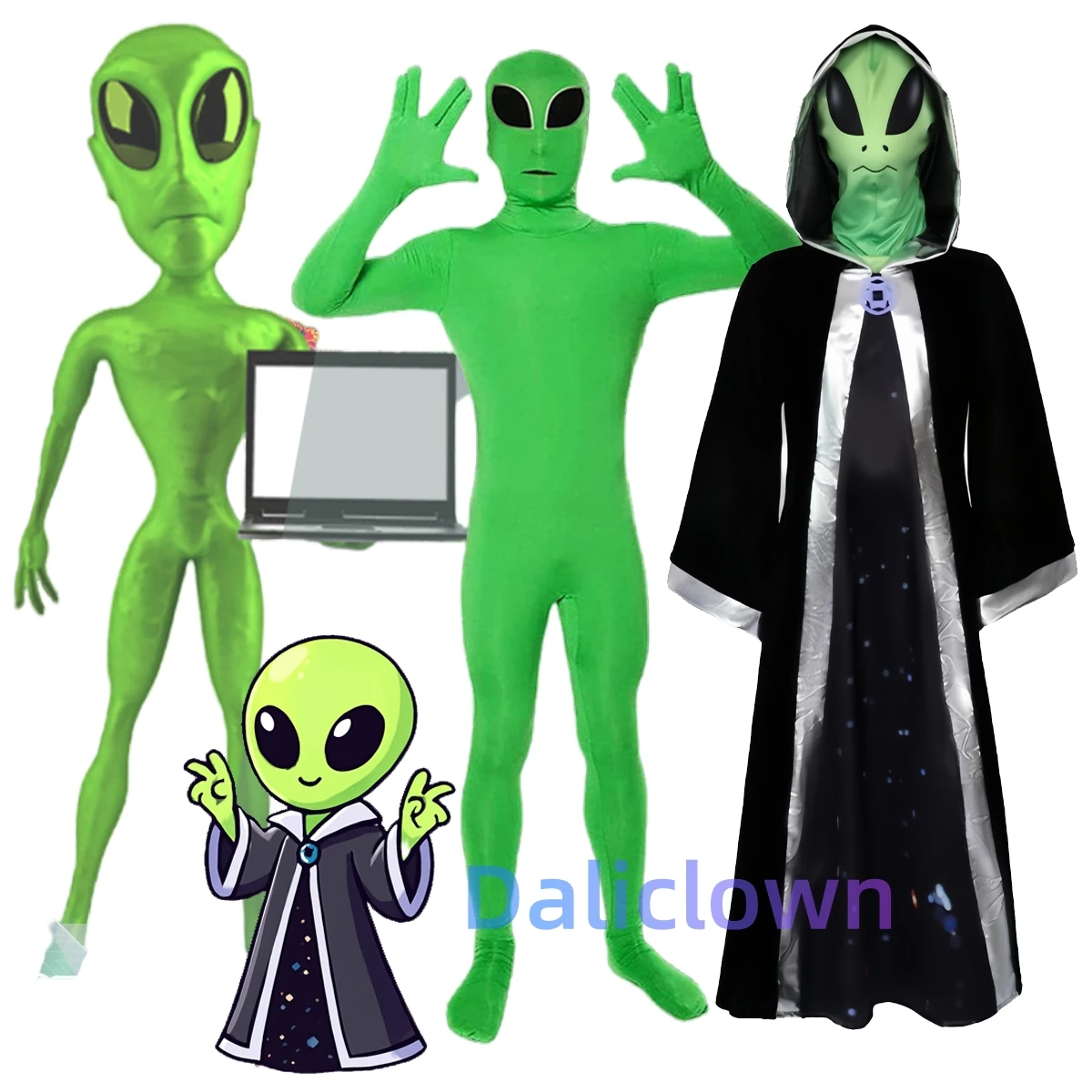 Kids Adult ET Alien Lord Cosplay Costume Jumpsuit Green ET Alien ...