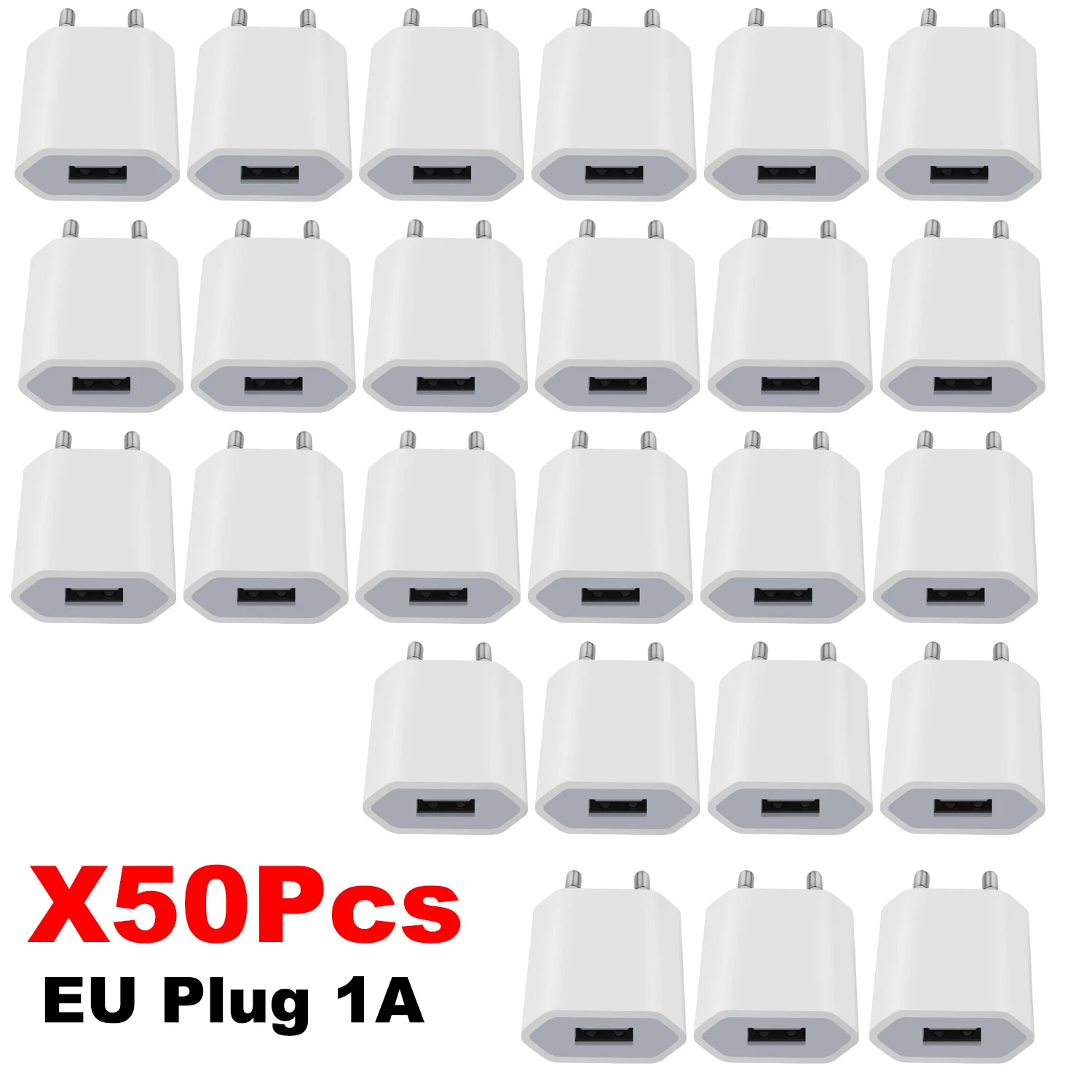 50Pcs-USB-Adapter-5V-1A-US-EU-Plug-Wall-USB-Charger-5W-Phone-Charger-AC ...