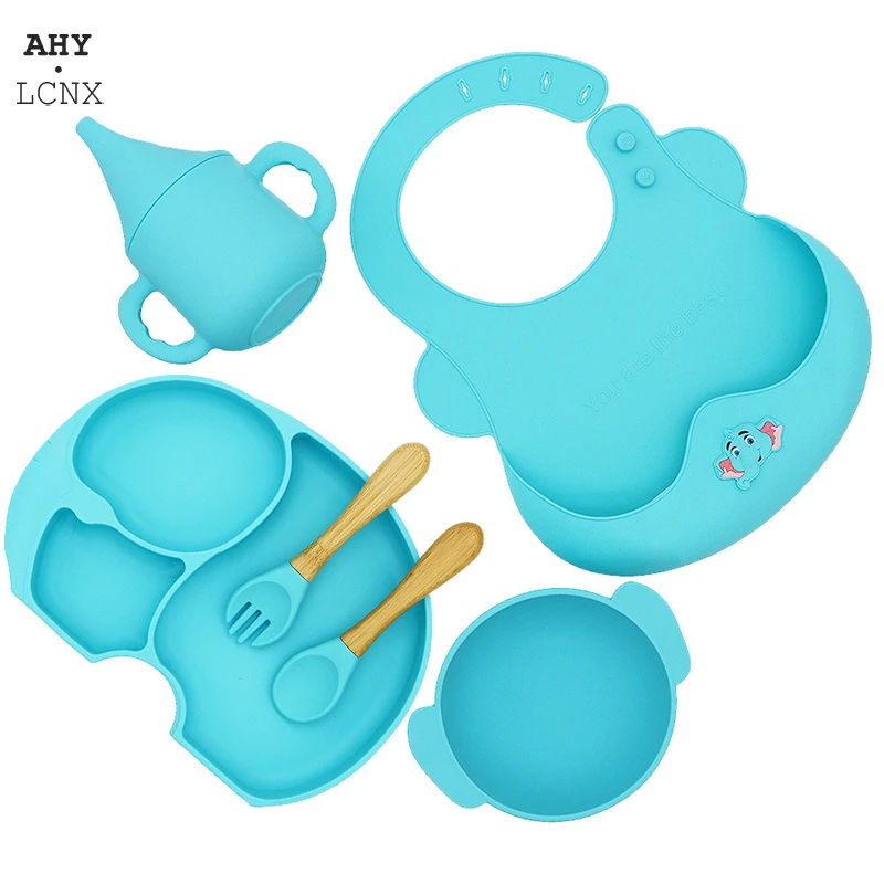 6Pcs-Set-Silicone-Baby-Feeding-Sucker-Bowl-For-Kids-Infant-Plate-Cup ...