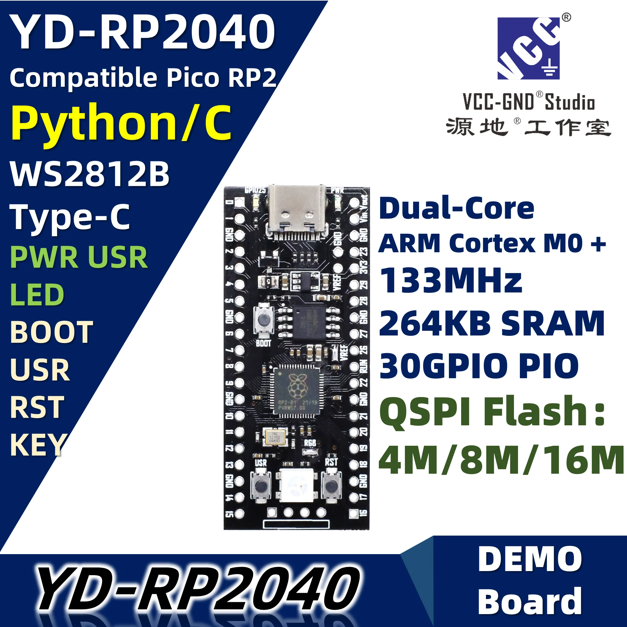 YD-RP2040 rp2040 vcc-gnd studio micropython/cesive/aruino Rpio-plus mcuボードマイクロボード