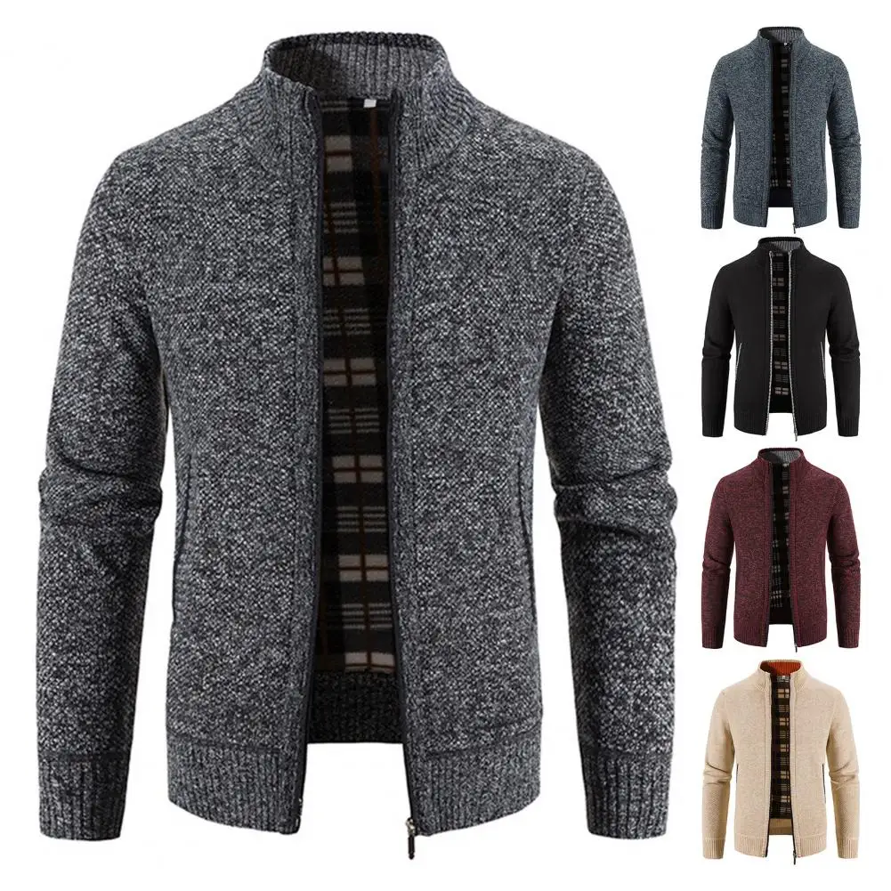 Fall-Winter-Men-Knit-Coat-Solid-Color-Stand-Collar-Sweater-Coat-Thick ...
