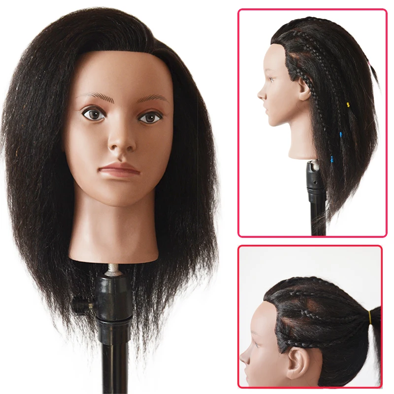 Arican100-Real-Human-Hair-Mannequin-Head-Black-Thick-Hair-14inch-Afro ...