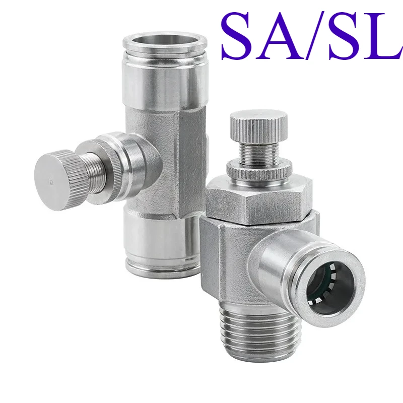 304 Stainless Steel Flow Control Valve SL6-01/8-02/10-03 for Pneumatic ...