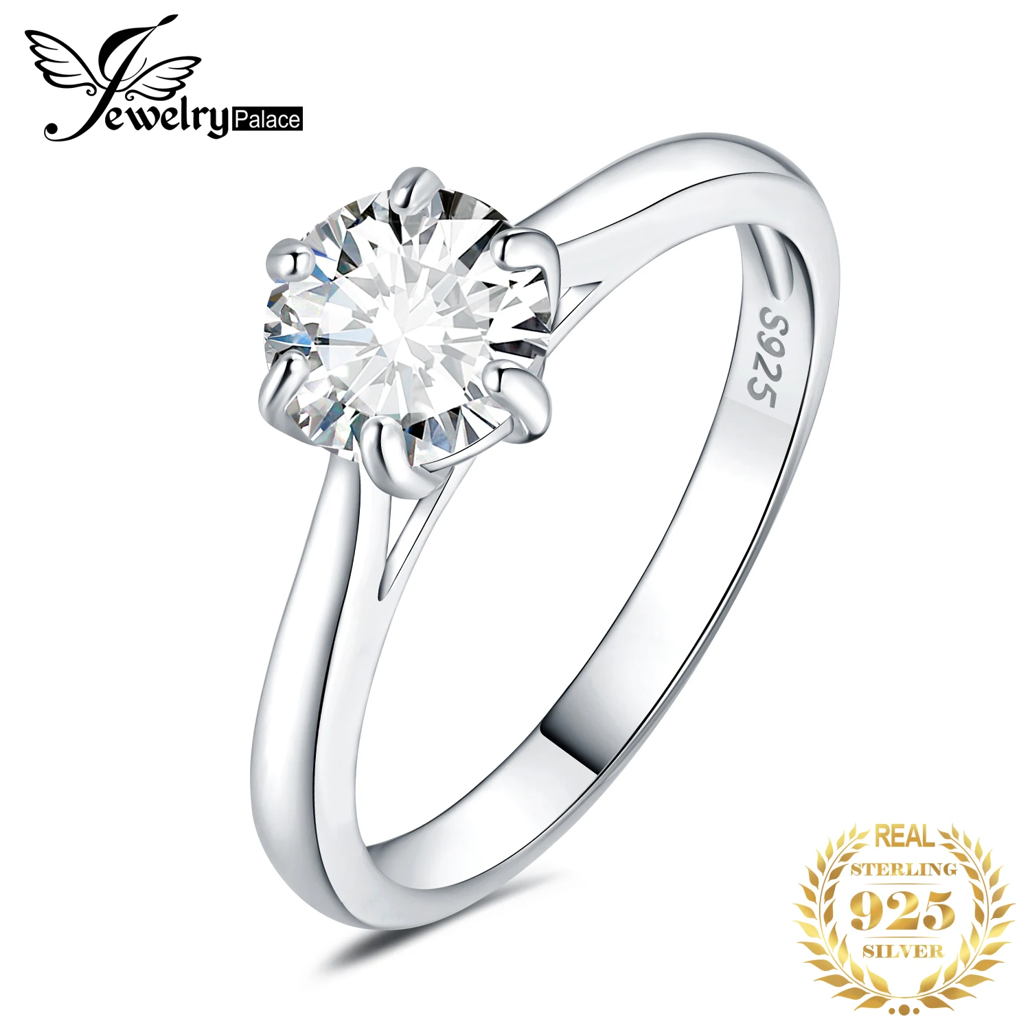 JewelryPalace-모이사나이트 D 컬러 0.5ct 1ct 1.5ct 2ct 라운드 컷 S925 스털링 실버 솔리테어 웨딩 약혼 반지, 여성용