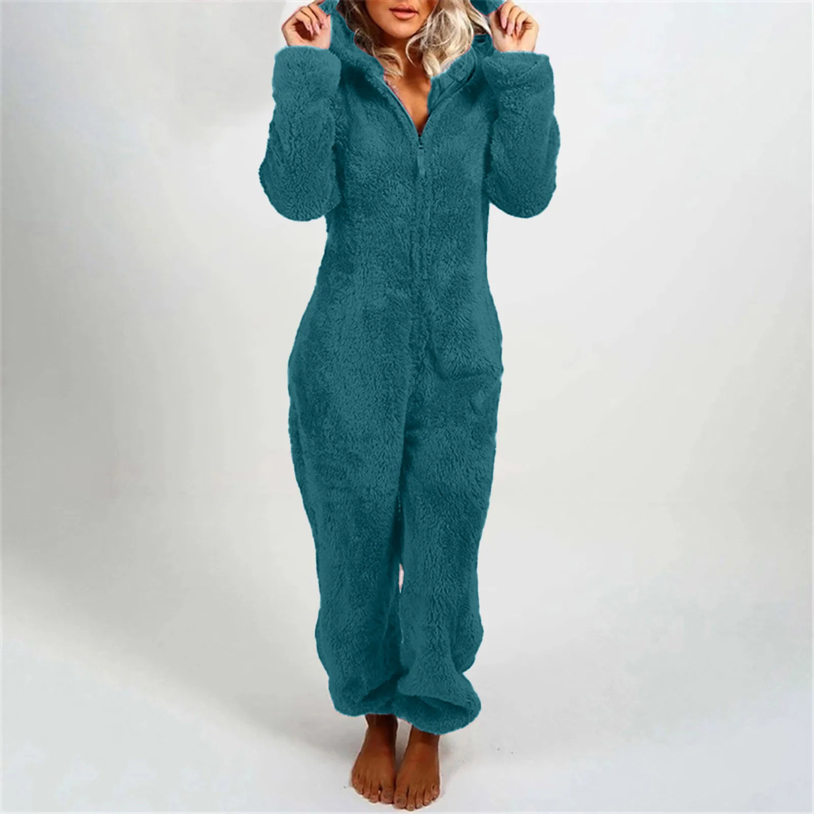 Winter-Warm-Pyjamas-Women-Onesies-Hooded-Fluffy-Fleece-Jumpsuits ...