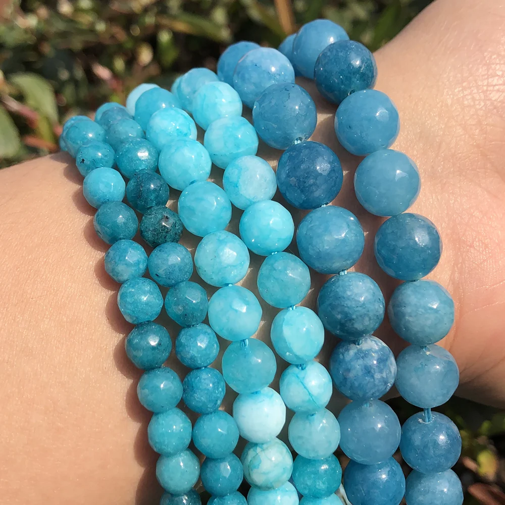 Natural Faceted Blue Stone Beads Round Loose Bead For Jewelry Making 15 ...