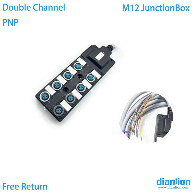 M12 Junction Box, 8 Sports with Cable, DoubleChannel , 5 meters ...