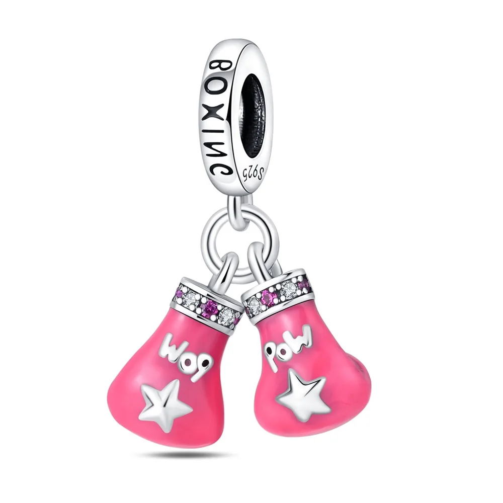 Cute-925-Sterling-Silver-Pink-Star-Boxing-Gloves-Charm-Fit-Pandora ...