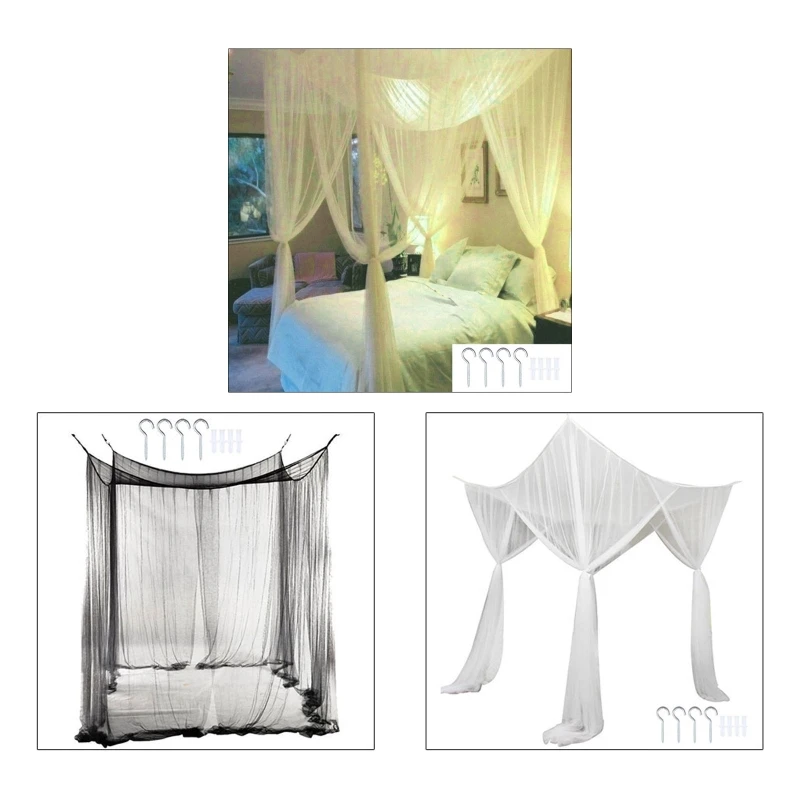 4-Corner-Bed-Canopy-Mosquito-Net-4-Door-Square-Canopy-Bed-Curtains ...