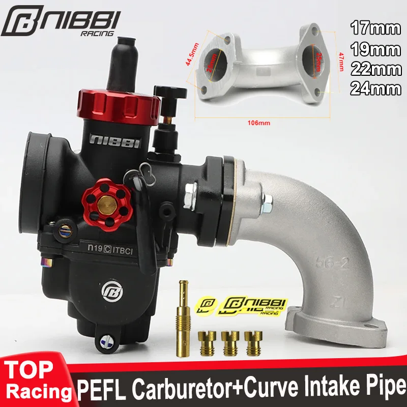 NIBBI-PE-17mm19mm24mm-Flange-Carburetor-with-Jets-CNC-Intake-Elbow-Manifold-Set-2T-4T-PitBike ...