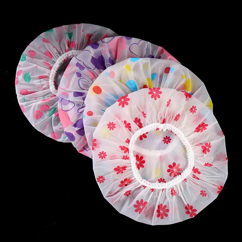 Flower Print Shower Cap for Women, Frosted Bath Hat, Thick and ...
