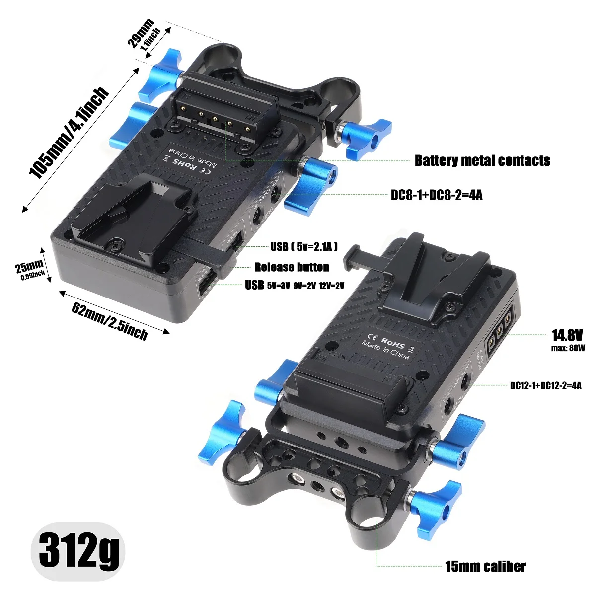 Battery-Plate-Adapter-WY-VG8-Small-V-port-Battery-Buckle-Power-Supply ...