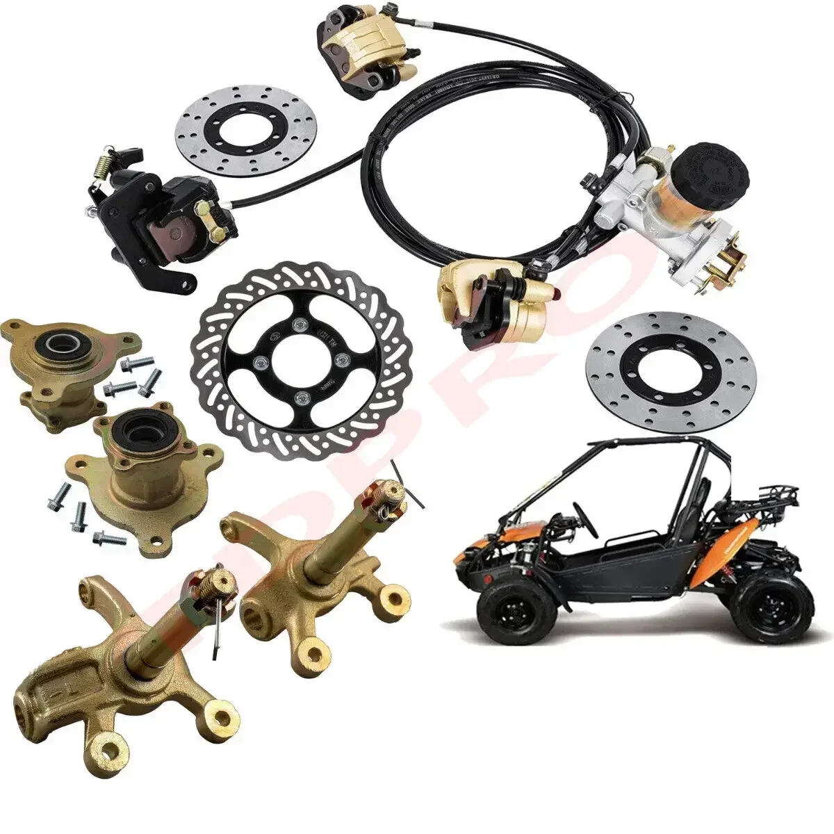 3-Lug-Front-Wheel-Hub-Steering-Spindle-Disc-Brake-Caliper-ATV-Quad-Go ...
