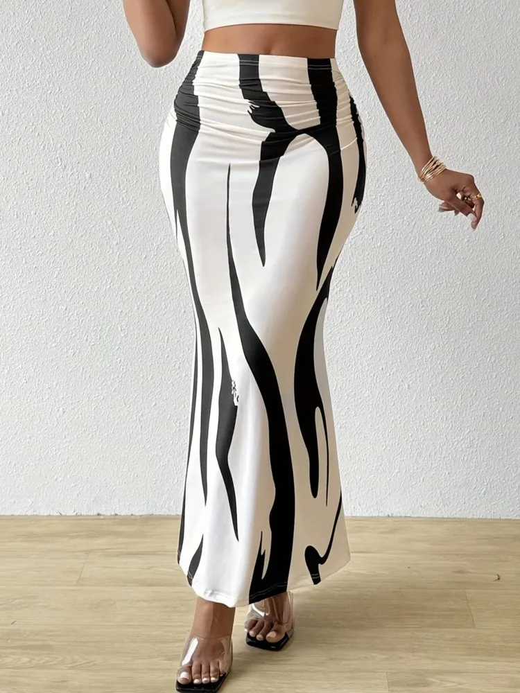 Long Skirts For Women Dressy Casual Graphic Zebra Print Pleated Skirts ...