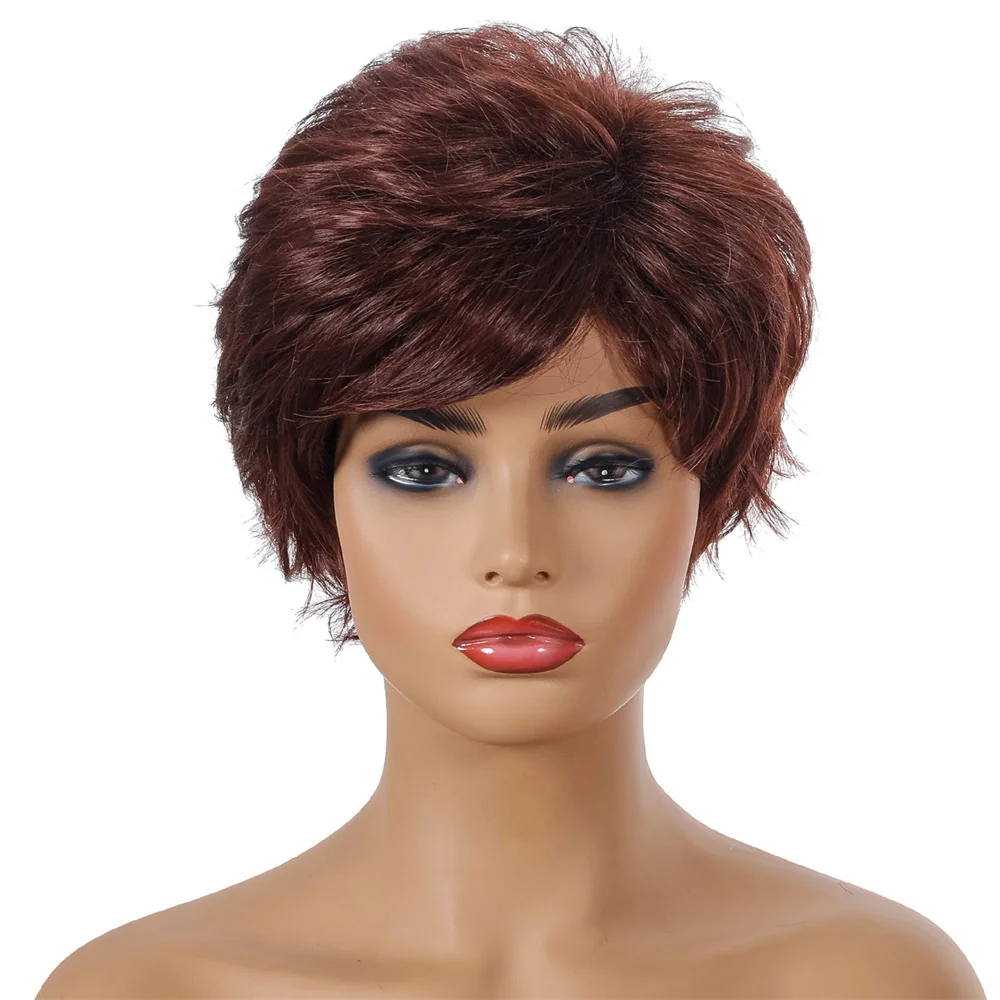 Perruque,WIG323E--Perruque Synthétique Coupe Pixie Courte Avec Frange Pour Femmes Noires ...