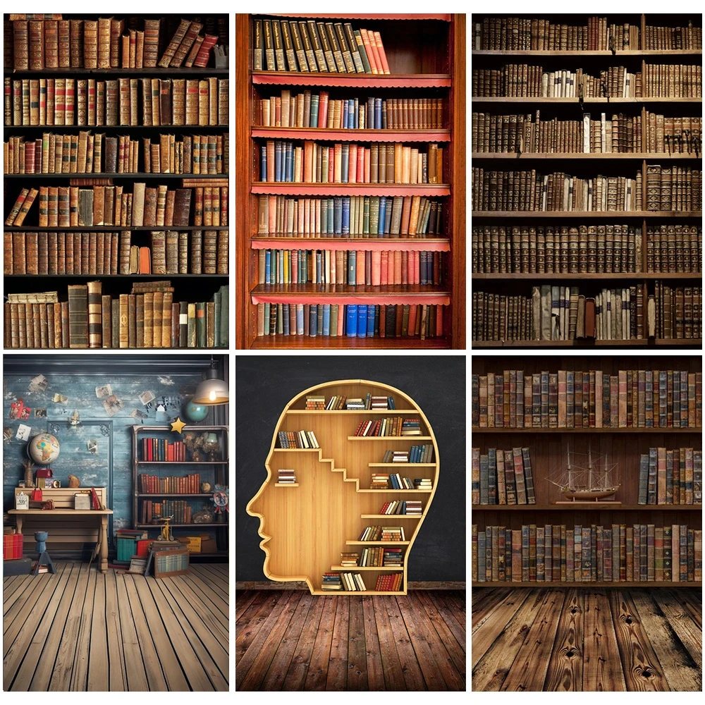 Photo-Backdrop-For-Photography-Wood-Shelf-For-Books-Library-Study-Room ...