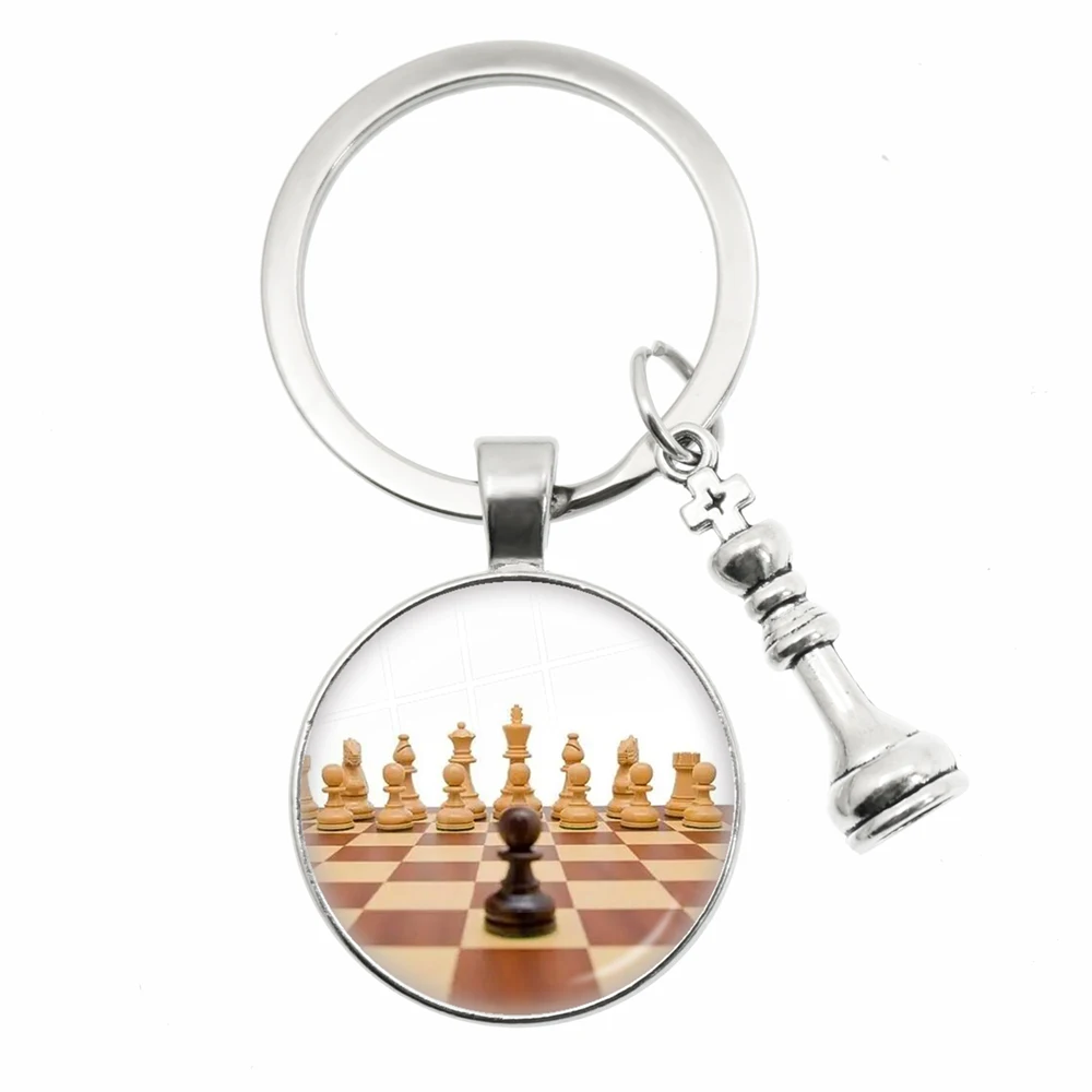 Fashion Chess Keychain Chessboard Chess Piece Glass Dome Pendant Car ...