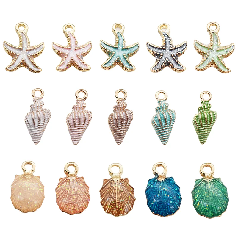 10pcs Colorful Conch Sea Shell Starfish Charm Enamel Pendant for DIY ...
