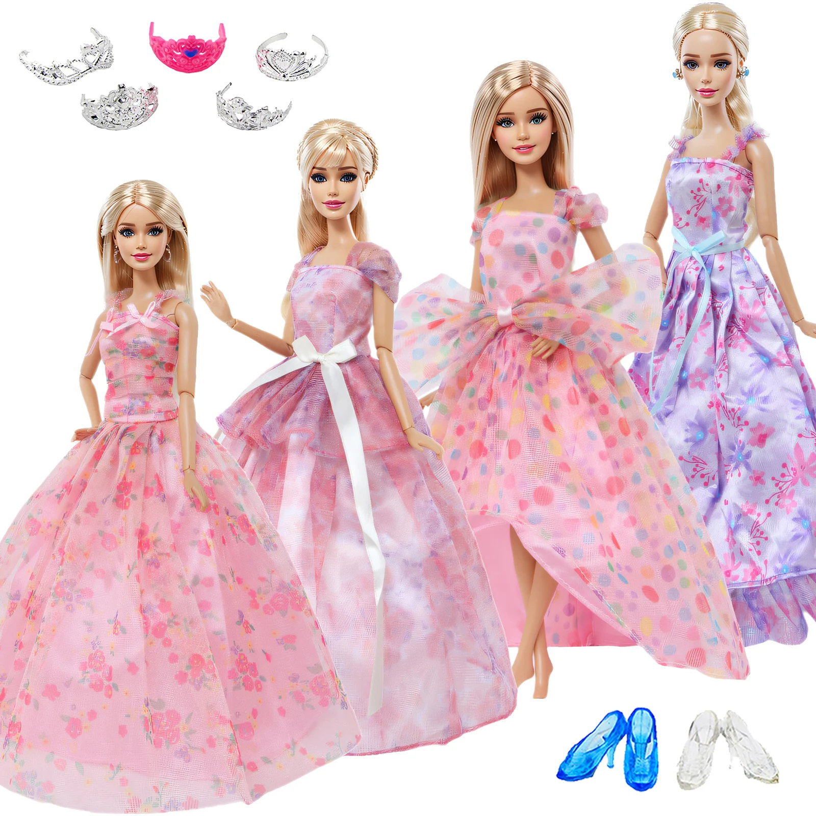 Elegant-Doll-Dress-Print-Skirt-Princess-Gown-Wedding-Party-Outfit-Crown ...